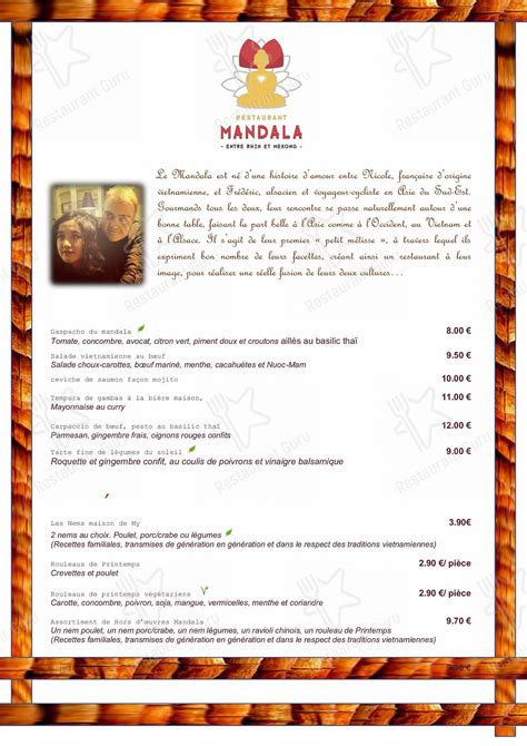 Menu At Restaurant Mandala Strasbourg