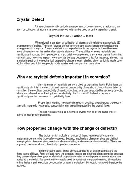 Crystal Defect Pdf Crystallographic Defect Crystal