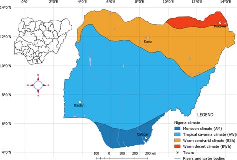Map Of Nigeria Showing Climatic Zones And Exact Locations Of Stations