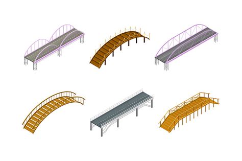 Jembatan Tetap Terbuat Dari Kayu Dan Logam Dengan Balok Dan Set Vektor