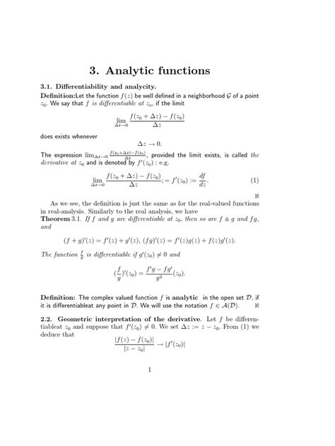 analytic function pdf derivative mathematical relations