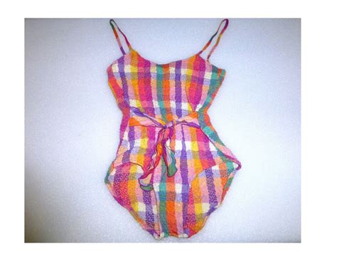 Unworn Vintage Catalina Sun Club Swimsuit Pastel Rainbow Checker Stripe