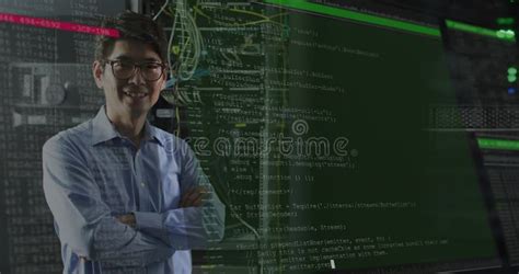 Image Of Data Processing Over Asian Male Worker In Server Room Stock Image Image Of Network