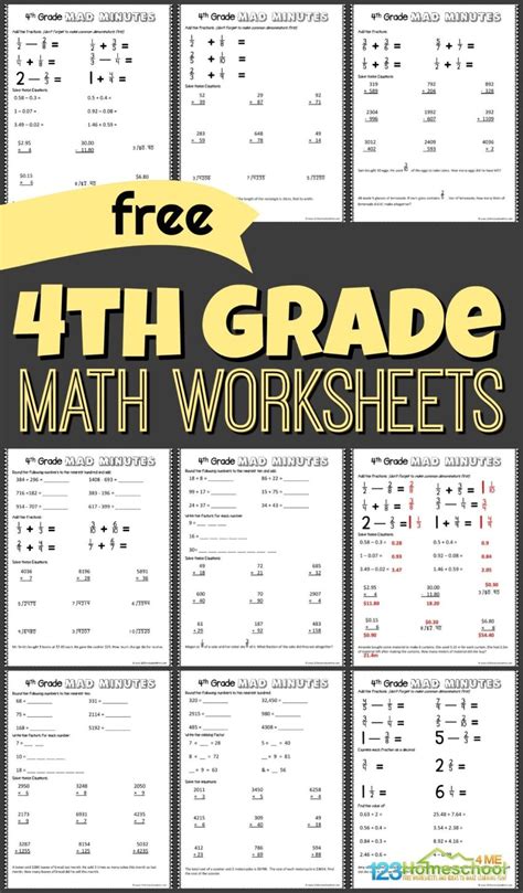 Math Worksheets Grade 4 Printable Free Free Printable Worksheets