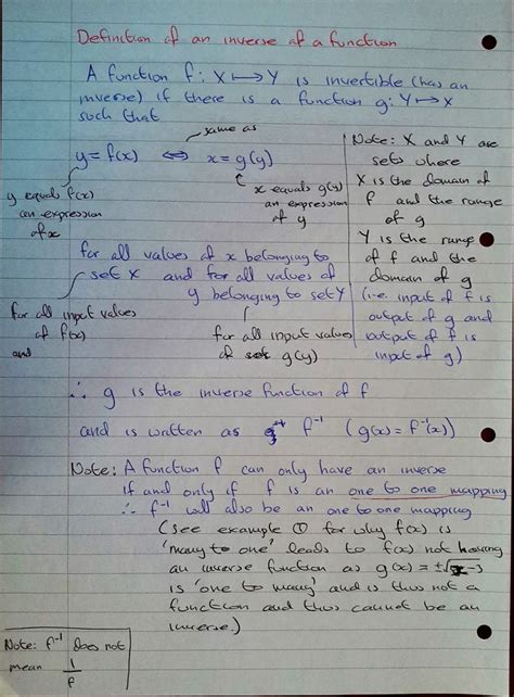 A Level Maths Notes A Inverse Function Definition