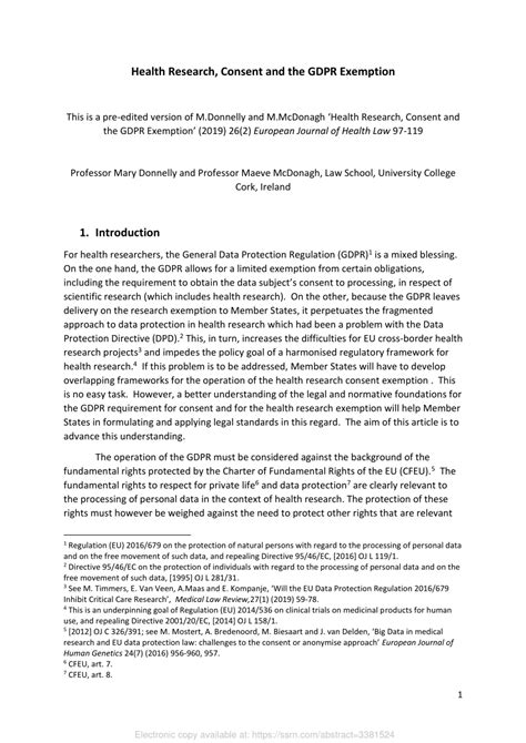 Pdf Health Research Consent And The Gdpr Exemption