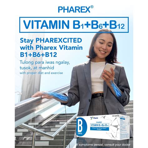 17 3 Pharex B Complex B1 B6 B12 Vitamins For Adult 100mg 5mg 50mcg Nerve Health