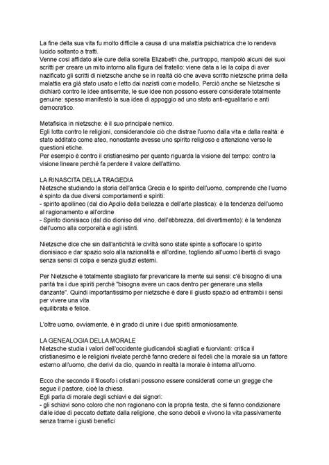 Nietzsche Riassunto Maturità E Verifiche Schemi E Mappe Concettuali