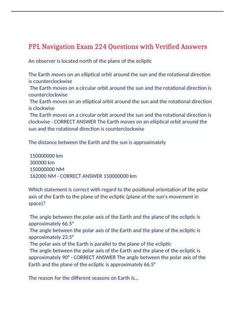 PPL Navigation Exam 224 Questions With Verified Answers 100 CORRECT