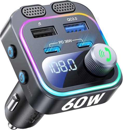 60w Bluetooth 5 4 Fm Transmitter Car Adapter [reinforced Dual Mics And Deep Bass] [dual Pd 60w