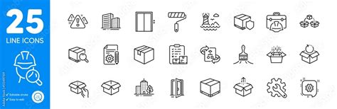outline icons set open door brush and lighthouse icons construction