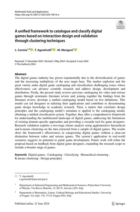 Pdf A Unified Framework To Catalogue And Classify Digital Games Based