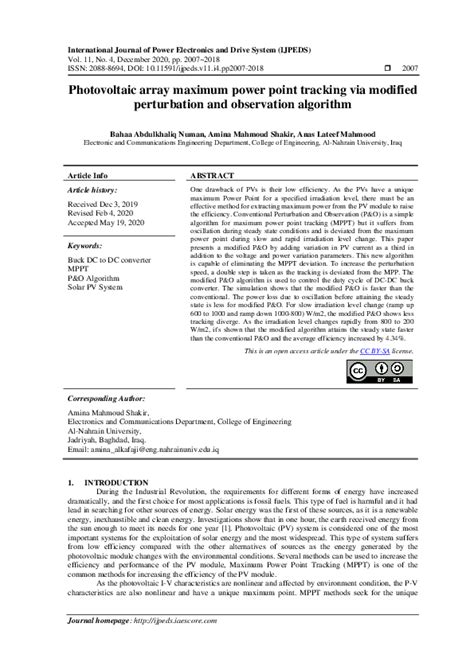 Pdf Photovoltaic Array Maximum Power Point Tracking Via Modified