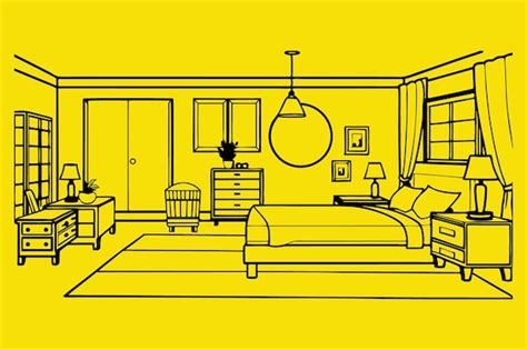 Premium Vector Bed Room Line Art Vector Illustration