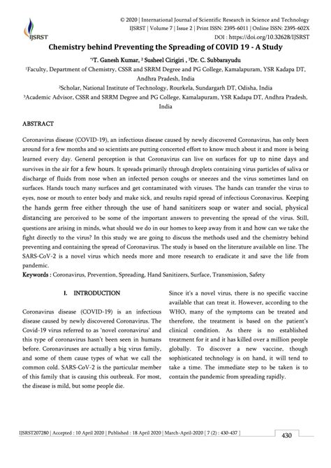 PDF Chemistry Behind Preventing The Spreading Of COVID A Study