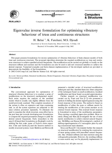 Pdf Eigenvalue Inverse Formulation For Optimising Vibratory Behaviour