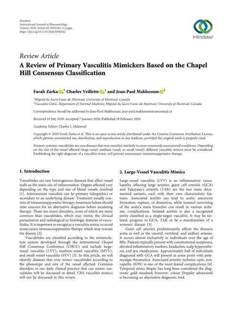 A Review Of Primary Vasculitis Mimickers Based On The Chapel Hill Consensus Classification Docslib