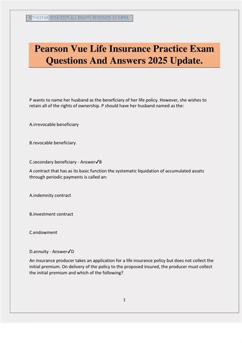 Pearson Vue Life Insurance Practice Exam Questions And Answers 2025 Update Pearson Vue Life