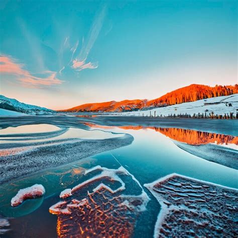 Premium Ai Image Abstract Pattern On Frozen Puddle Winter Nature