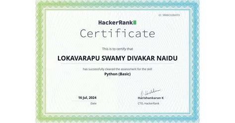 lokavarapu swamy divakar naidu on linkedin hackerrank skill certificate