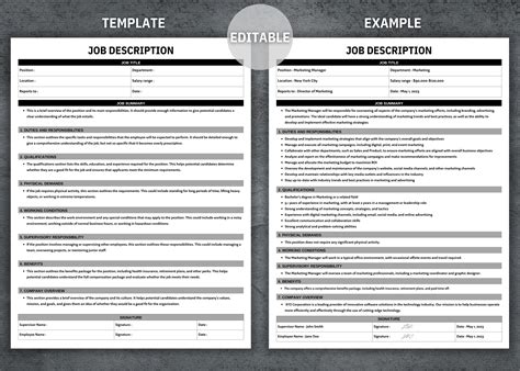 Job Description Template Editable Job Description Human Resources