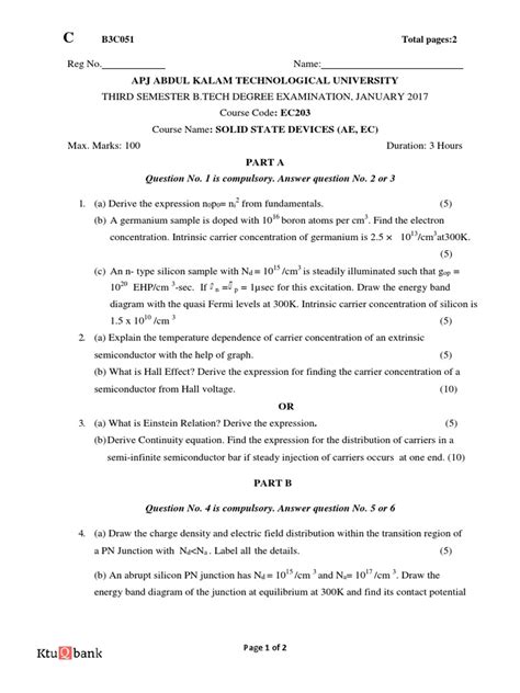 1 Solid State Devices Ae Ec Main Jan 2017 Pdf Semiconductors