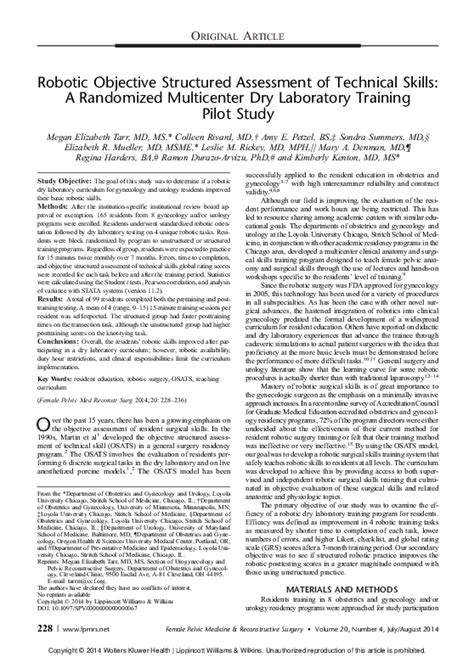 Pdf Robotic Objective Structured Assessment Of Technical Skills