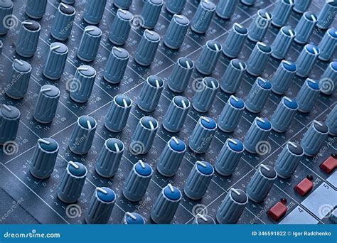 Mixing Console For Controlling The Volume Frequencies Of Musical Instruments Stock Photo