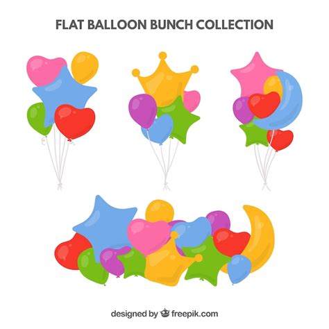Colección De Manojo De Globos Coloridos En Estilo 2d Vector Gratis