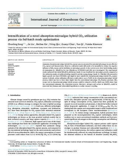 Pdf Intensification Of A Novel Absorption Microalgae Hybrid Co2 Utilization Process Via Fed