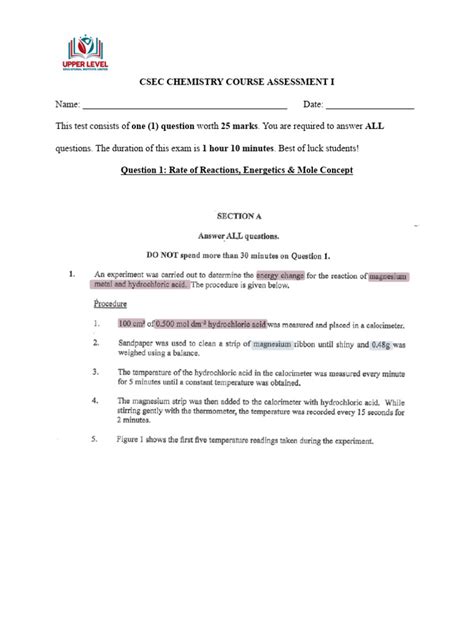 Csec Chemistry End Of Term Assessment Solutions Pdf Technology And Engineering