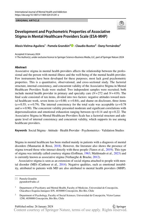 Development And Psychometric Properties Of Associative Stigma In Mental Healthcare Providers