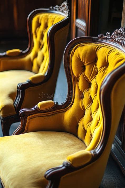 Row Of Yellow Chairs Sitting Side By Side Stock Image Image Of Decor