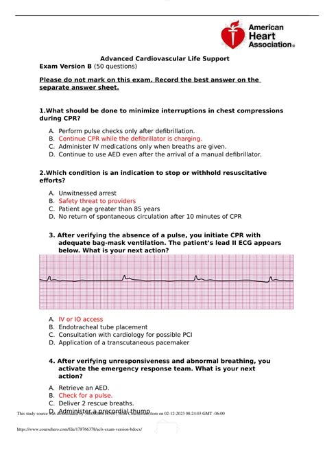 Acls Exam Version B 2023 Questions With Answers Acls Stuvia Us