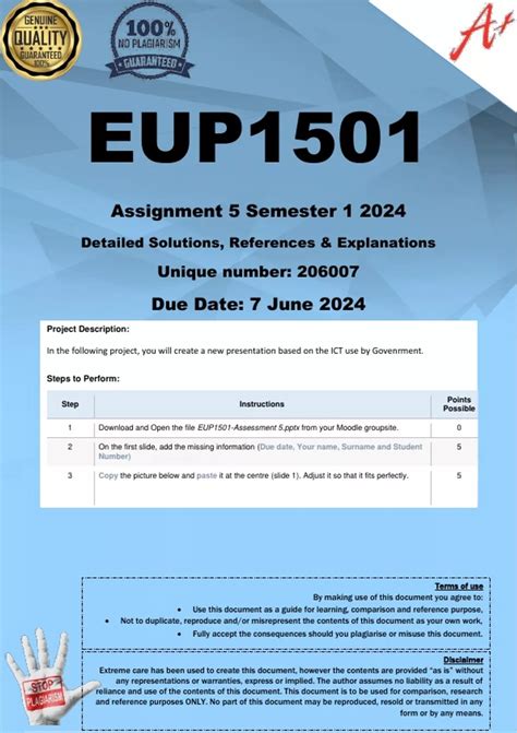 Eup1501 Assignment 5 Complete Answers Semester 1 2024 Due 6 June