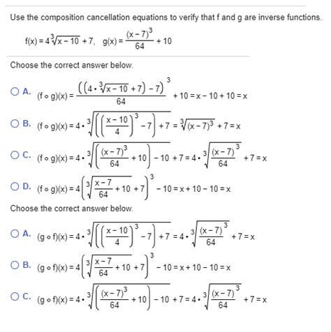 Solved Use The Composition Cancellation Equations To Verify