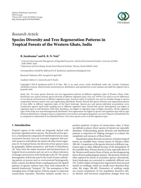 Species Diversity And Tree Regeneration Patterns In Tropical Forests Of The Western Ghats India