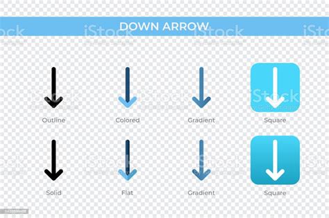 다른 스타일의 아래쪽 화살표 아이콘입니다 아래쪽 화살표 벡터 아이콘은 윤곽선 단색 색상 그라디언트 및 플랫 스타일로 설계되었습니다 기호 아이콘 그림 벡터 일러스트 레이 션