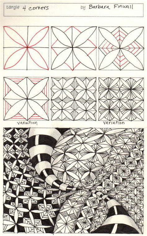 How To Draw 4 CORNERS TanglePatterns Com