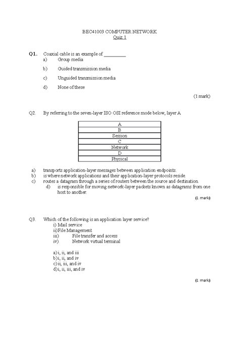 Quiz 1 Computer Network Introduction Chapter Bec41003 Computer