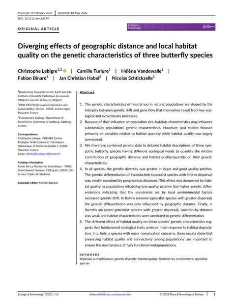 Pdf Diverging Effects Of Geographic Distance And Local Habitat