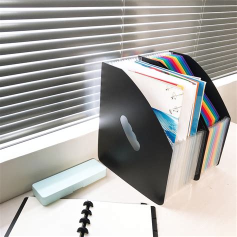 Expanding File Holder A4 Vertical File Organizer Magazine 13 Pockets Black File Holder 13