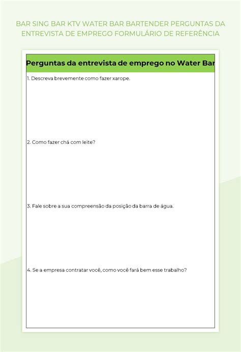 Modelos De Planilhas Perguntas De Entrevistas Para Microsoft Excel E