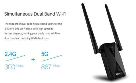 Totolink Ex1200t Wireless Ac1200 Dual Band Wi Fi Range Extender 2x 5dbi Fixed Dual Band Antennas