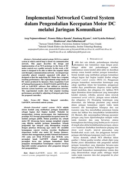Pdf Implementasi Networked Control System Dalam Pengendalian Kecepatan Motor Dc Melalui