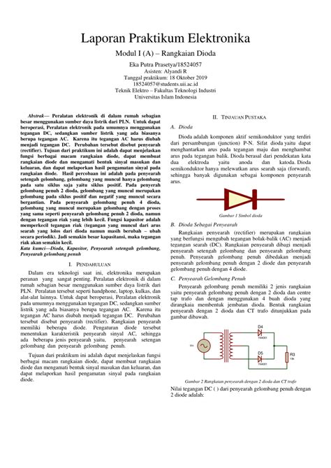 Pdf Laporan Praktikum Elektronika Modul I A Rangkaian Dioda