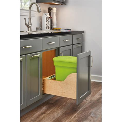 Rev A Shelf Wood Bottom Mount Kitchen Compost 6 Gallon Pull Out Under Counter Trash Can