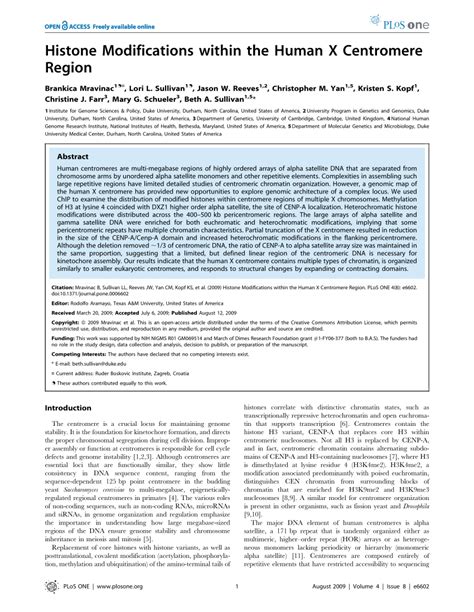 Pdf Histone Modifications Within The Human X Centromere Region
