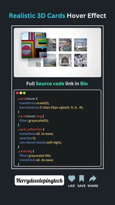 🌟 Realistic 3d Card Hover Effects With Css And Js 💻🎨shorts