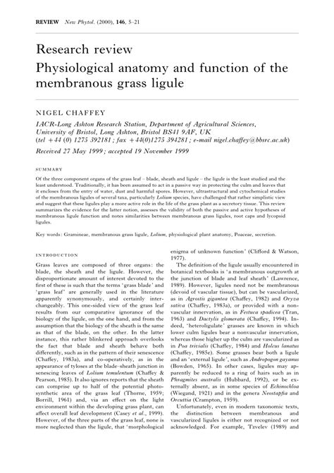 Pdf Physiological Anatomy And Function Of The Membranous Grass Ligule